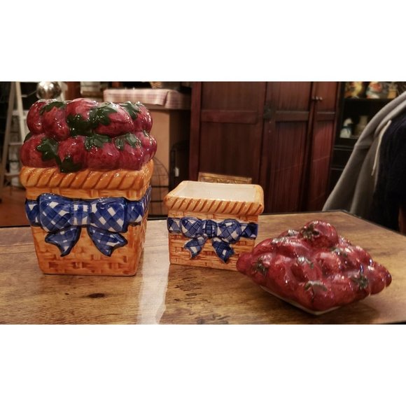Vintage | Accents | Ceramic Utensil Holder And Matching Trinket Box ...
